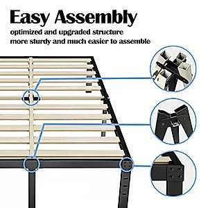 Auroral Zone Queen Bed Frame 18" High, 3" Wide Wood Slats 3500 Pounds Support for Foam Mattress No Sagging, No Slip, No Box Spring Needed/Underneath Storage/Noise Free/Easy Assembly-Black