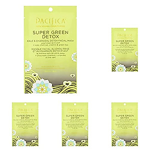 Pacifica Beauty Super Green Tea Detox Kale & Charcoal Facial Sheet Mask for All Skin Types, Vegan & Cruelty Free, 0.67 Fl Oz (Pack of 5)