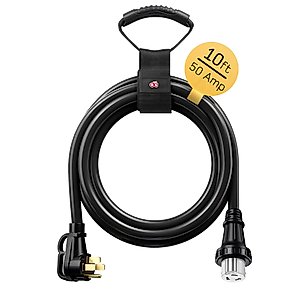 dé 50 Amp Generator Cord, 10ft 50 Amp RV Cord, 4 Prong 50 Generator/RV Cable for 50A Inlet Box, Heavy Duty Cord with Organizer, NEMA 14-50P to SS2-50R Twist Lock, 6/3 + 8/1 AWG Wire - ETL Listed