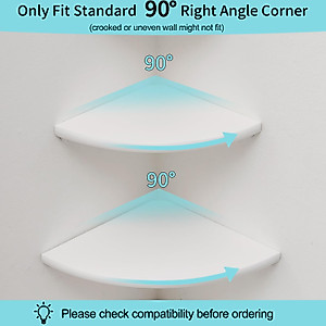 Corner Shelf, White Solid Oak Wood Floating Corner Shelves Wall Mount Round End Floating Speaker Shelf for Small Plant Photo Frame (White, 10in)