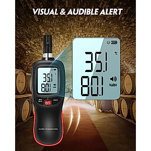 APOMONO WT83 Temperature Humidity Meter, High Precision Thermometer Hygrometer with Ambient Dew Point Wet Bulb Temperature Indoor Outdoor, Max/Min Data Hold, 1000 Sets Data Log, Batteries Included