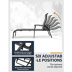 HAPPATIO Patio Chaise Lounge Set 3 Pieces,Patio Lounge Chair with Glass Coffee Table,Pool Lounge Chair with Breathable Textilene Fabric,Patio Chaise Lounge Chair for Patio Backyard Poolside(Gray)