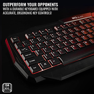 Ritz Gear Gaming Accessories Kit (Red) | 4-in-1 LED Backlight Bundle PC Combo with Multimedia Keyboard, Optical Mouse, Mouse Pad & Headset with Adapter | for Windows 7+ Desktop, Laptop, Xbox & PS4