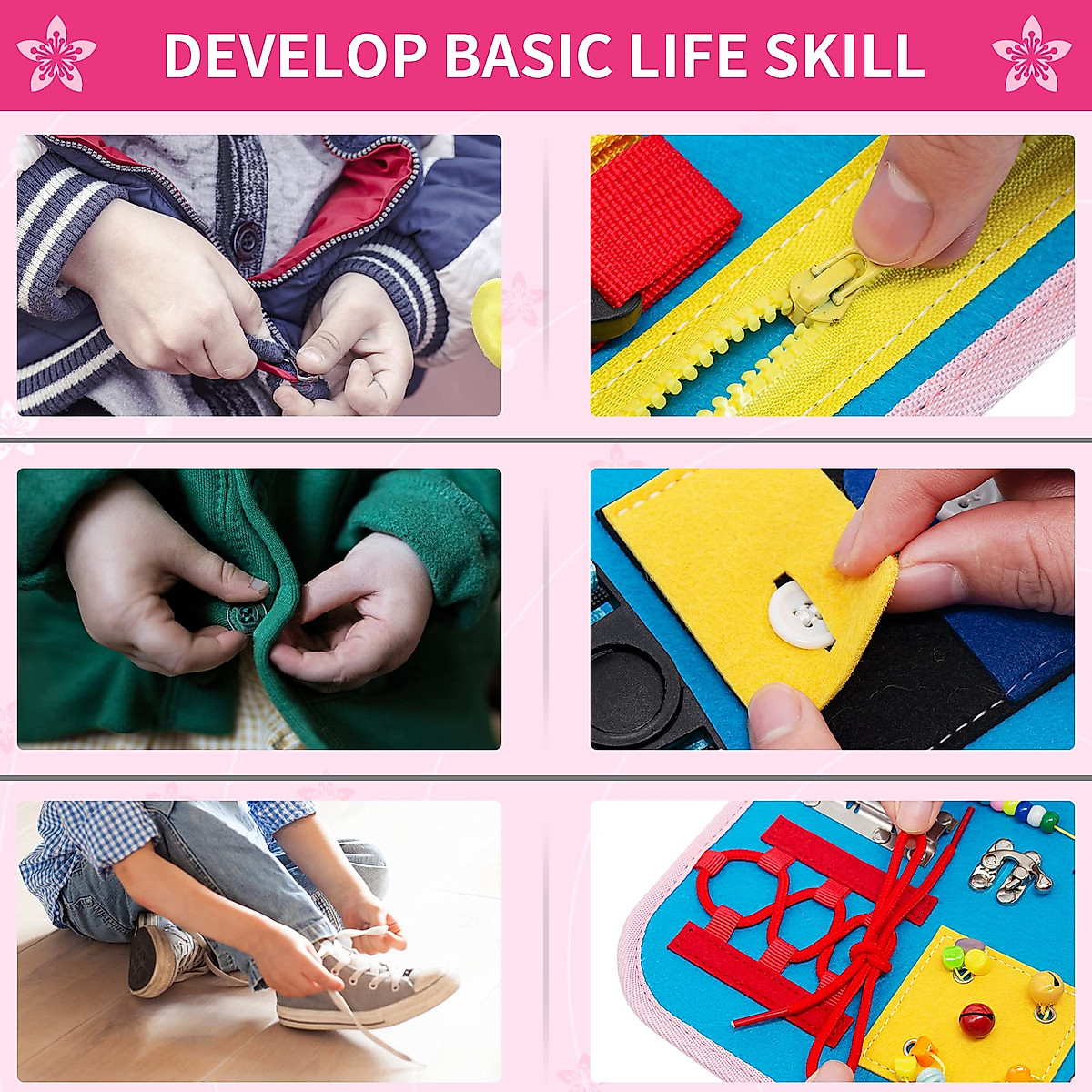 Rebala Busy Board Montessori Toys for Toddlers Sensory Toys Gifts for 1 2 3 4 Year Old Boys & Girls Preschool Toddler Activities Educational Travel Toy Learning Basic Dress Skills(Girl)