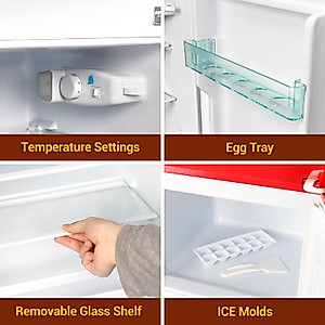 HOPDAY FLS-80G-RED Retro Compact Refrigerator, Red