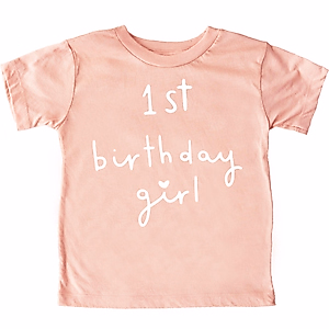 Girls 1st Birthday Shirt Heart Birthday Girl Shirt for Baby Girls One Year Old Retro Birthday White on Peach Shirt 12 Months