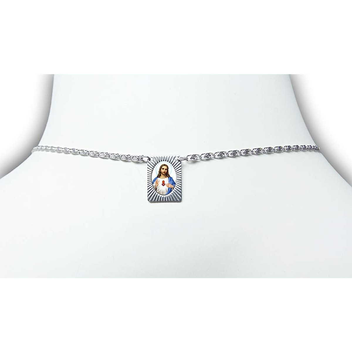 Scapulars Catholic I Sacred Heart of Jesus & Our Lady of Mount Carmel Medals I Stainless Steel Scapular Necklace for Women & Men - 14 Inch I Catholic Religious Necklace - Colored Icons