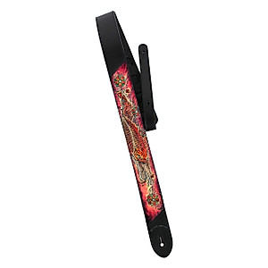 Walker And Williams KB-21 Black & Magenta Carved Grain Leather Strap W/Fire Koi Design