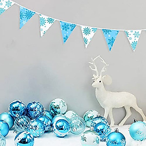 32Ft Blue and White Snowflakes Banner Triangle Flag Pennant Bunting Fabric Garland Streamers for Winter Wonderland Christmas Frozen Birthday X-mas New Years Party Festivals Hanging Decorations