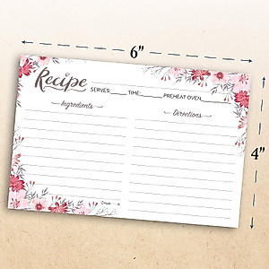 Nuah Prints Double Sided Recipe Cards 4x6 Inch, Set of 50 Thick Cardstock Recipe Cards with Lines, Easy To Write On Smooth Surface, Line Printed, Large Writing Space (Flower Design)
