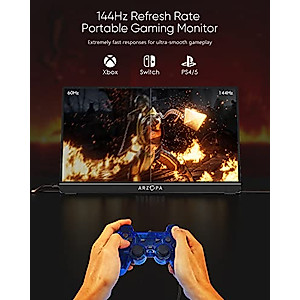 ARZOPA 15.6'' 144Hz Portable Gaming Monitor, 100% sRGB 1080P FHD Portable Monitor with HDR, Ultra Slim, Eye Care, External Second Screen for Laptop, PC, PS5, Mac, Xbox, Switch-G1 Game