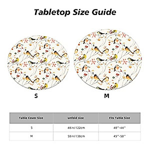 Elastic Edged Round Bird Fitted Table Cloth Cover, Home Decorative Tablecloth for Indoor Outdoor Kitchen Party, Fits 40" - 44" Tables, Small