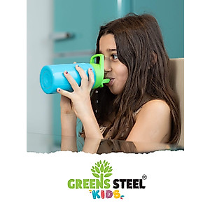 Kids Water Bottle - 12oz Stainless | Leak Proof With Straw & Handle | 24 Hours Cold | Insulated, Double Wall Stainless Steel | Easy Sip Toddler Cup | Child's Flask | Eco Friendly