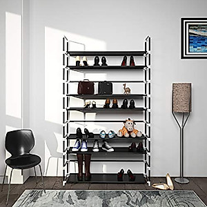Awenia 10 Tiers Shoe Rack Organizer 60 Pairs,Adjustable Shoes Shelf Tower Metal Tall for Closet with Spare Parts,DIY Assembly, Black