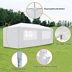 10x20ft Waterproof Canopy, Stable Tent Canopy with 6 Sidewalls, Waterproof PE Cover & Sturdy Steel Frame, Easy to Assemble for Commercial Area Beaches Playgrounds Gardens Farms