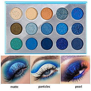 DE'LANCI Space Blue Eyeshadow Palette 15 Color Cosmetics Pressed Pigment Christmas Snowflake Eye Shadow Pallete Matte Shimmer Glitter Drama Makeup Eye Shadow Powder Long Lasting Blue Makeup Pallet