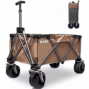 IKARE Heavy Duty Folding Wagon Cart with 330lbs Large Capacity, Portable Outdoor Beach Wagon, Utility Camping Garden Cart with All-Terrain Removable Wheels, Adjustable Handle, Built-in Double Bearing