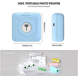 PeriPage Mini Printer, Portable Sticker Bluetooth Printer for Printing Student Notes, Journal, Memo, Mobile Printer, Pocket Printer, Received Printer with USB Cable, Supports Android iOS Windows-Blue