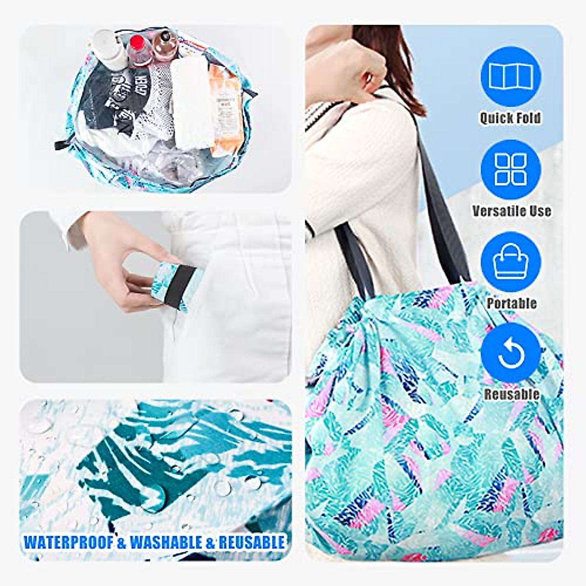 FuKuEn Foldable Shopping Bags Waterproof Shopping Bags Reusable 3 Pieces Portable Grocery Bags With Handles Large Capacity Travel Duffel Bags for Daily Commuting Picnic Gym Different Size