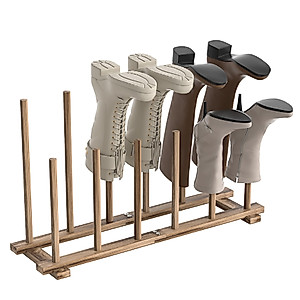 NestSprout Free Standing Shoe Rack for Tall Boots - Wooden Boot Rack Organizer for Closet Entryway, Shoe Rack for Mens Cowboy Boots, Boot Stand Hanger Fit for 6 Pairs