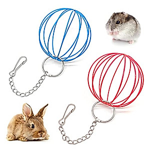 2PCS Rabbit Hay Feeder Ball, Bunny Grass Sphere Play Chew Toy, 2-in-1 Hay Manger Dispenser for Chinchillas, Guinea Pigs, Hamsters, Small Animals Blue, Red