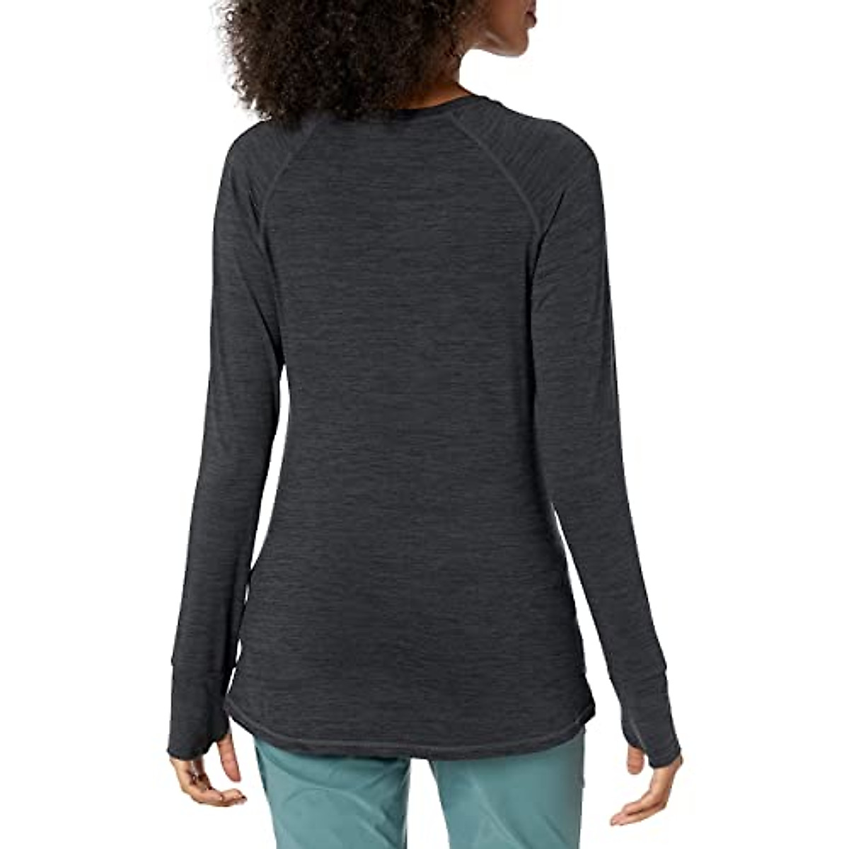 Amazon Essentials Women's Brushed Tech Stretch Long-Sleeve Crewneck Shirt (Available in Plus Size), Black/Space Dye, Large