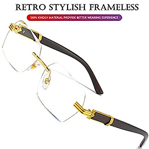 AIEYEZO Retro Rimless Sunglasses Rectangle Women Men Vintage Frameless Sun Glasses Fashion Frameless Square Tinted Glasses (Gold/Transparent)