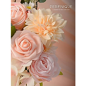 PERFNIQUE Pink Artificial Flowers Combo Box, Set of 47pcs Faux Flowers, Fake Floral Arrangements for DIY Wedding Bouquets Centerpieces with Roses, Baby Shower Party Home Decorations(Peach Pink)