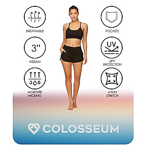 Colosseum Active Women's Junior Fit Four Way Stretch Micro French Terry Dolphin Lounge Short with Pockets (Black, Large)