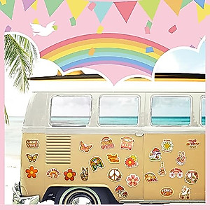 25 Pieces Hippie Car Flower Magnet Groovy Boho Flower Refrigerator Magnets Retro Magnetic Hippie Fridge Magnets for Car Home Metal Door Whiteboard Mailbox Office Cabinets Decor