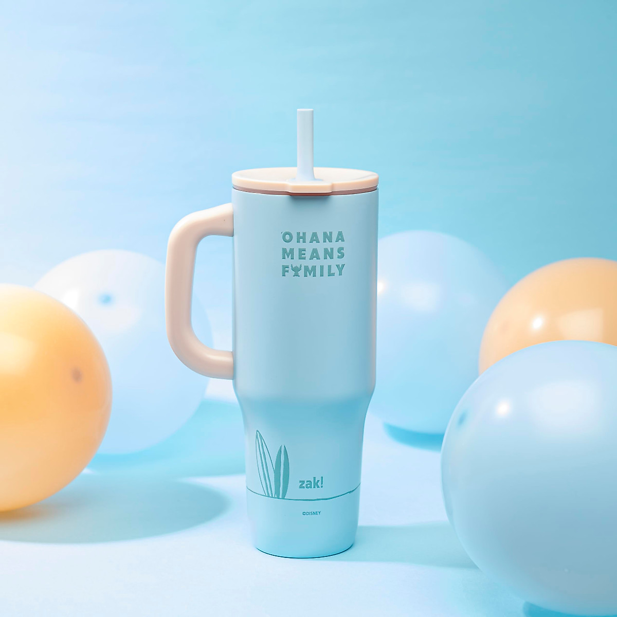 Zak Designs Disney Sutton Travel Tumbler for On the Go or At Home, 40oz Stainless Steel with Vacuum Insulation, Silicone Straw, Carry Handle, and 3D Artwork for Cold Drinks (Stitch)