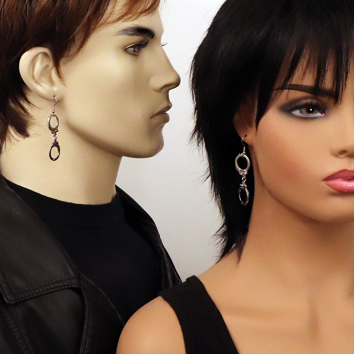 Handcuff Dangle Earrings Silver Finish Pewter On Fish Hook Earring Wires