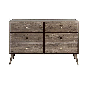 Prepac Milo Mid-Century 6 Drawer Dresser For Bedroom, 16" D x 52.25" W x 33" H, Drifted Gray