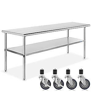 GRIDMANN NSF Stainless Steel Work & Prep Table 72 x 24 Inches with Caster Wheels and Under Shelf for Restaurant, Home, Hotel