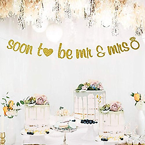 Soon To Be Mr & Mrs Banner - Engagement Bridal Shower Bachelorette Bachelor Wedding Party Decorations Sign Gold Glitter