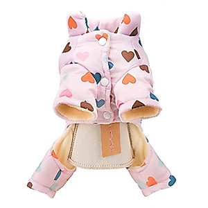 SMALLLEE_LUCKY_STORE Pet Sweet Hearts Winter Coat Snowsuit Jacket Jumpsuit for Small Dogs Cats Waterproof Windproof Puppy Chihuahua Yorkie Fleece Lined Warm Cold Weather Clothes,Pink,L