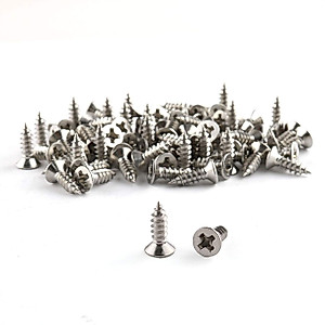 E-outstanding 100pcs #4 x 3/8" Phillips Wood Screw Stainless Steel 304 Flat Countersunk Head Self Tapping Screw, Silver Tone