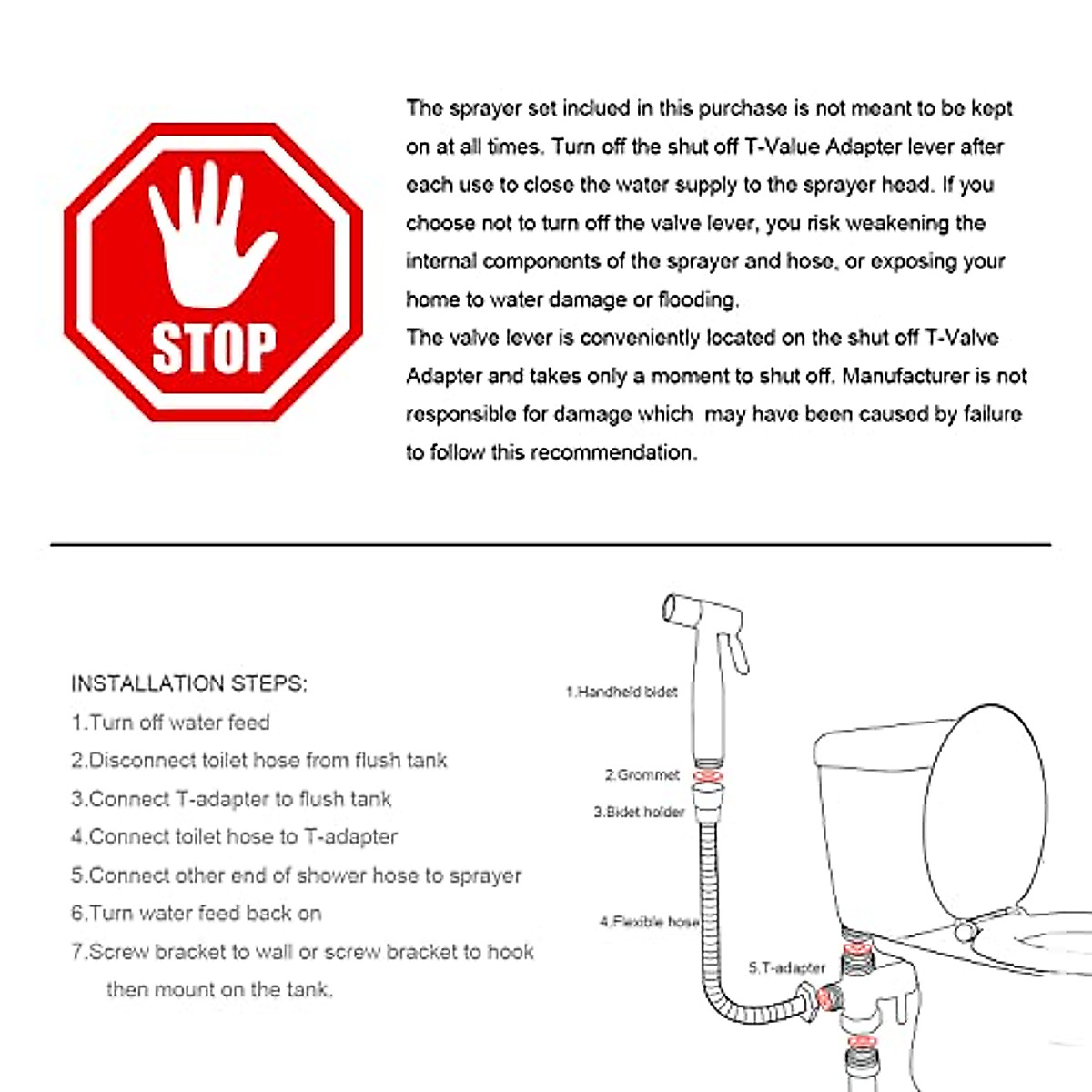 Bidet Sprayer for Toilet, Stainless Steel Handheld Sprayer Attachment with hose for Feminine Wash, Baby Diaper Cloth Washer and Shower Sprayer for Pet, Wall or Toilet Mount, Black