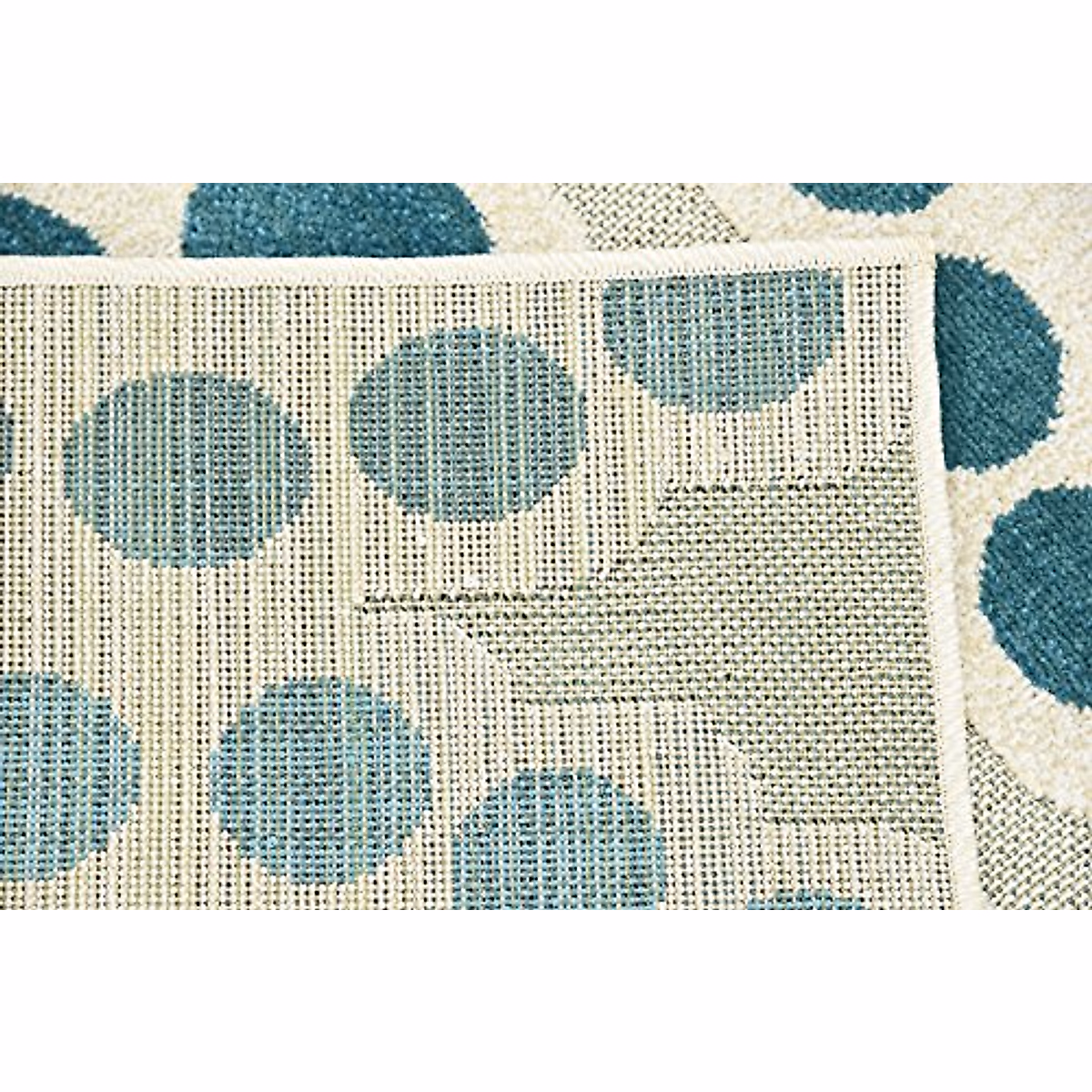 Unique Loom Modern Collection Geometric, Contemporary, Circles, Swirls, High-Low Pile, Indoor and Outdoor Area Rug, 7 ft x 10 ft, Ivory/Teal