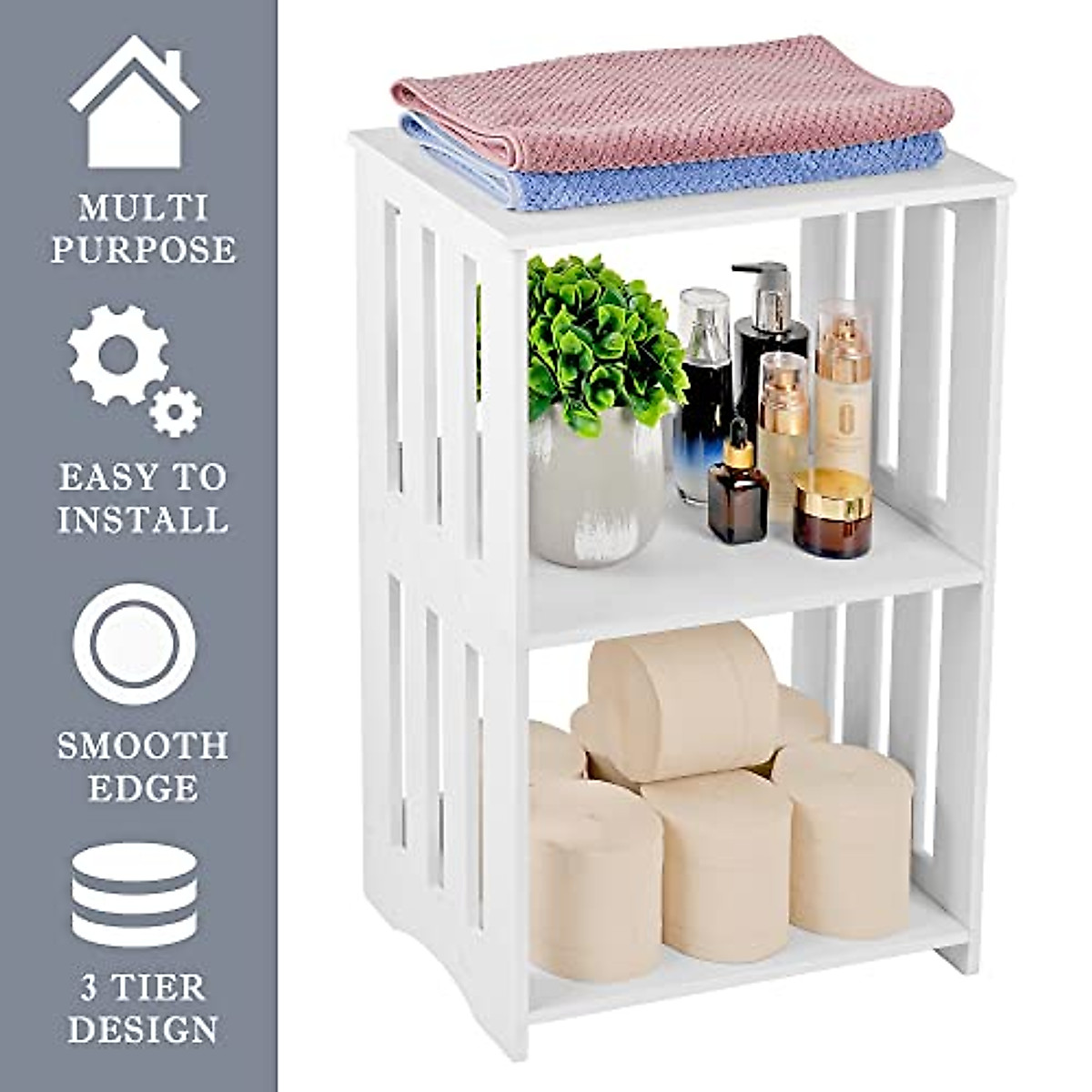 HAYOFAMY 3-Tier End Table Nightstand White, Narrow Side Table with Storage Shelf, Small Bookshelf Bedside Table for Bedroom, Living Room, Office, Bathroom