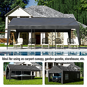 10x20FT Carport Heavy Duty Outdoor Car Port Canopy Party Tent with Roll-up Windows Portable Garage with Removable Sidewalls & Doors All-Season Tarp for Car Boat Truck Motorcycle,Gray