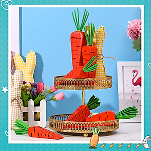 6 Pieces Rustic Wooden Carrots Easter Carrot Easter Decorations Artificial Carrots Tiered Tray Decorations for Easter Bunny Decor Spring Garden Decor Party Supply DIY Crafts Home Kitchen Decor