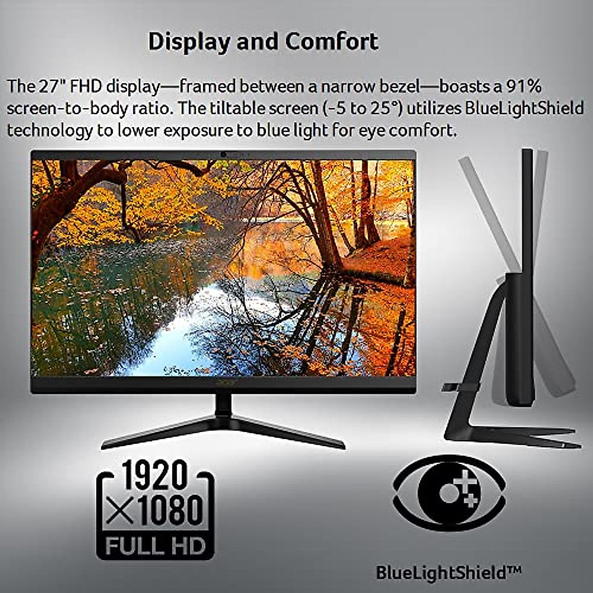 Acer Aspire C27-1700-UR11 AIO Desktop | 27" Full HD IPS Display | 12th Gen Intel Core i5-1235U | Intel Iris Xe Graphics | 8GB DDR4 | 512GB NVMe M.2 SSD | Intel Wireless Wi-Fi 6 | Windows 11 Home