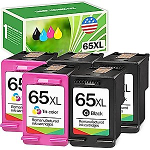 Limeink 5 Remanufactured Ink Cartridge Replacement for 65XL 65 XL High Yield for HP DeskJet 2600 2622 2652 2655 3700 3720 3722 3752 3755 Envy 5000 5052 5055 Printer AMP 100 Black and Color Combo Pack