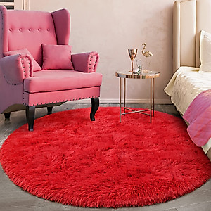FlyDOIT Round Area Rugs for Bedroom (4x4 Feet, Red)
