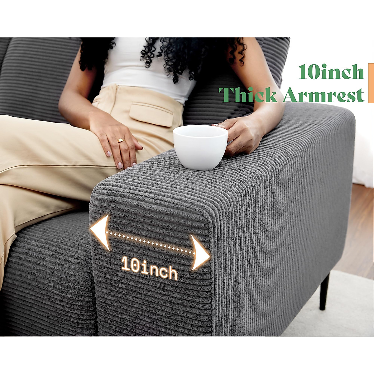 AMERLIFE Couch, 89 inch 3 Seater Sofa Couch- Cozy Couch with Extra Deep Seats, Modern Sofa Couch for Living Room, Grey Corduroy