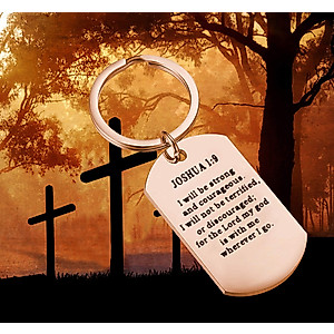BEKECH Joshua 1:9 Bible Verse Keychain I Will Be Strong And Courageous Dog Tag Keychain Religious Jewelry Christian Keyring Gift (rose gold)