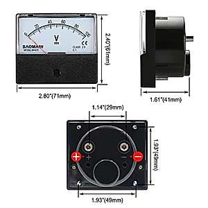 Baomain Voltmeter DH-670 DC 0-100V Rectangular Class 2.0 Analog Panel Volt Voltage Meter
