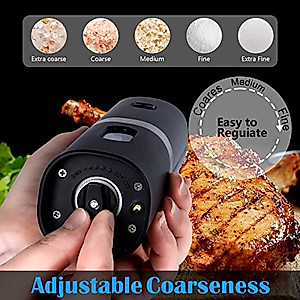 Rechargeable Electric Salt and Pepper Grinder Set with Double Charging Base, Support Battery Operated, Refillable Spice Automatic Mill Shakers Set with Adjustable Coarseness & LED Light