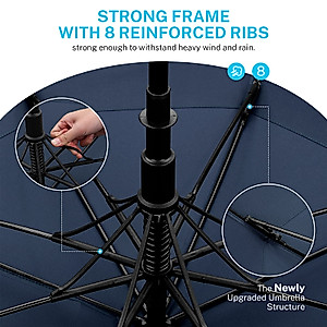 Gonex 62 Inch Extra Large Golf Umbrella, Automatic Open Travel Rain Umbrella with Windproof Water Resistant Double Canopy, Oversize Vented Umbrellas for 2-3 Men and UV Protection, Navy